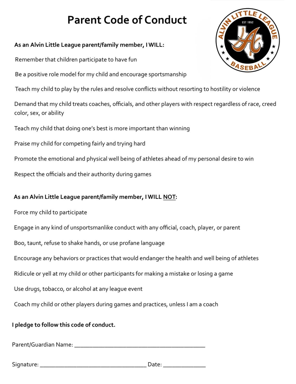 Player and Parent Documents